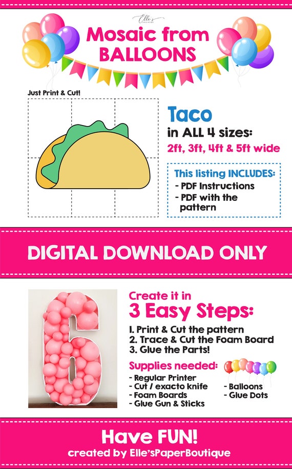 Taco Mosaic From Balloons Taco Mosaic Template Fiesta Decor | Etsy