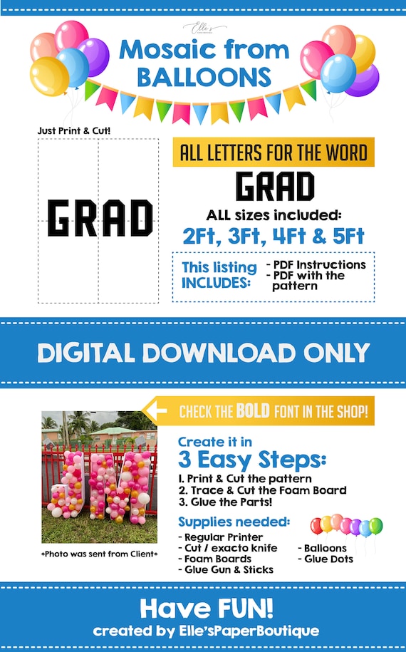 GRAD Square Mosaic Letters for GRAD Mosaic From Balloons - Etsy