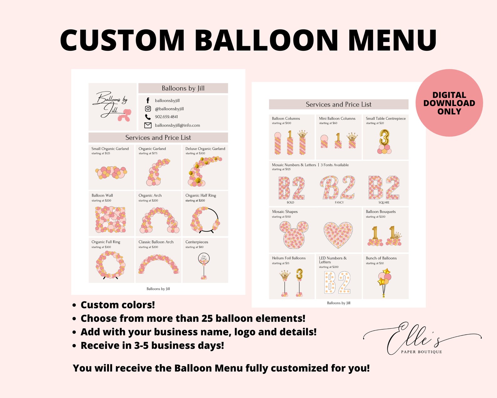 CUSTOM Balloon Menu Balloon Price List Balloon Price Guide | Etsy