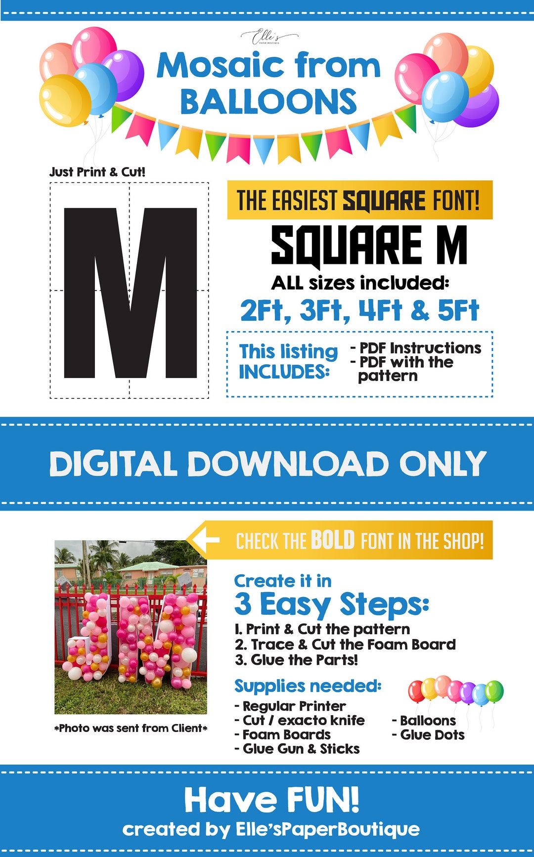 Mosaic Letter M - Square Font, Mosaic From Balloons, Wood Marquee ...