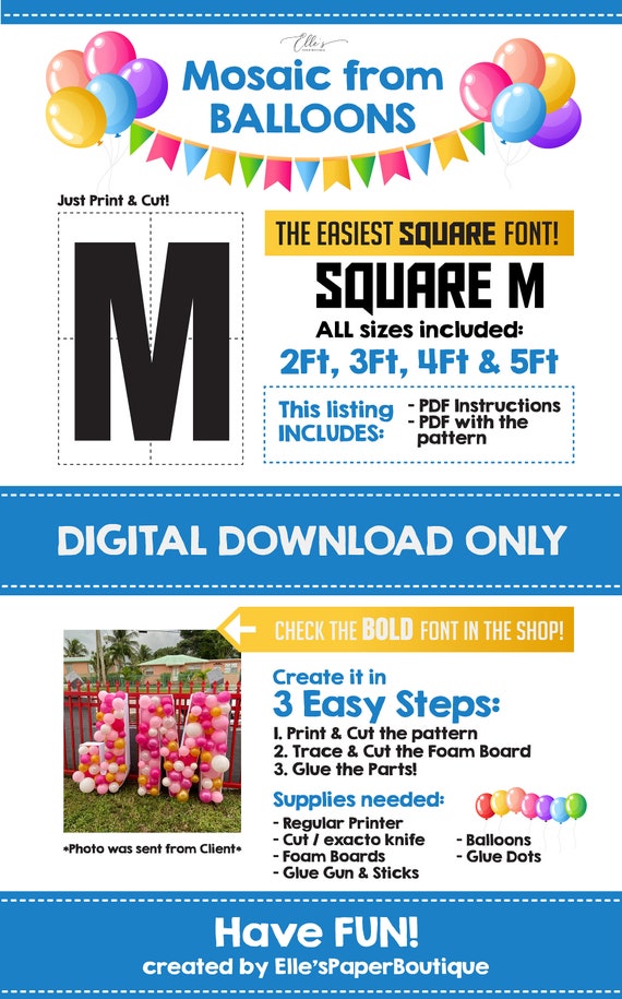 Mosaic Letter M Square Font Mosaic From Balloons Wood - Etsy