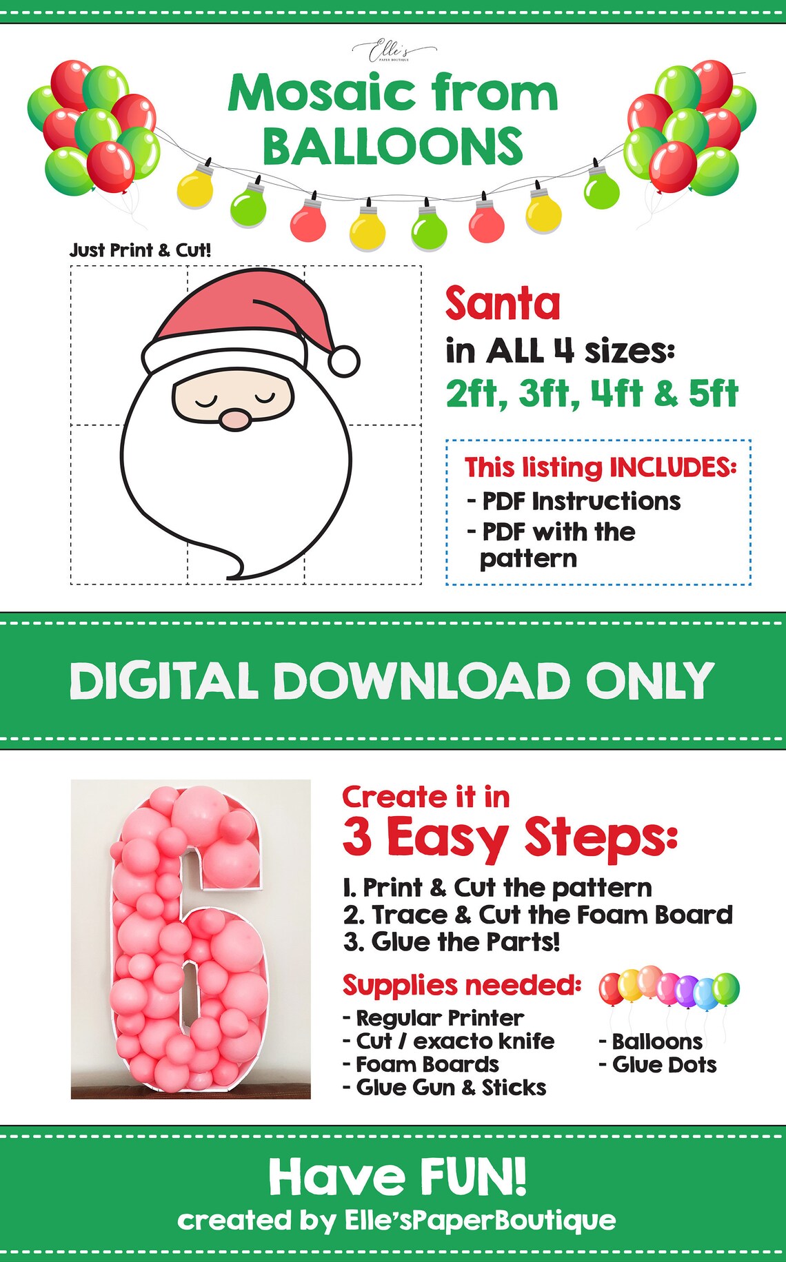 Santa from Balloons Christmas Mosaic from Balloons Santa | Etsy