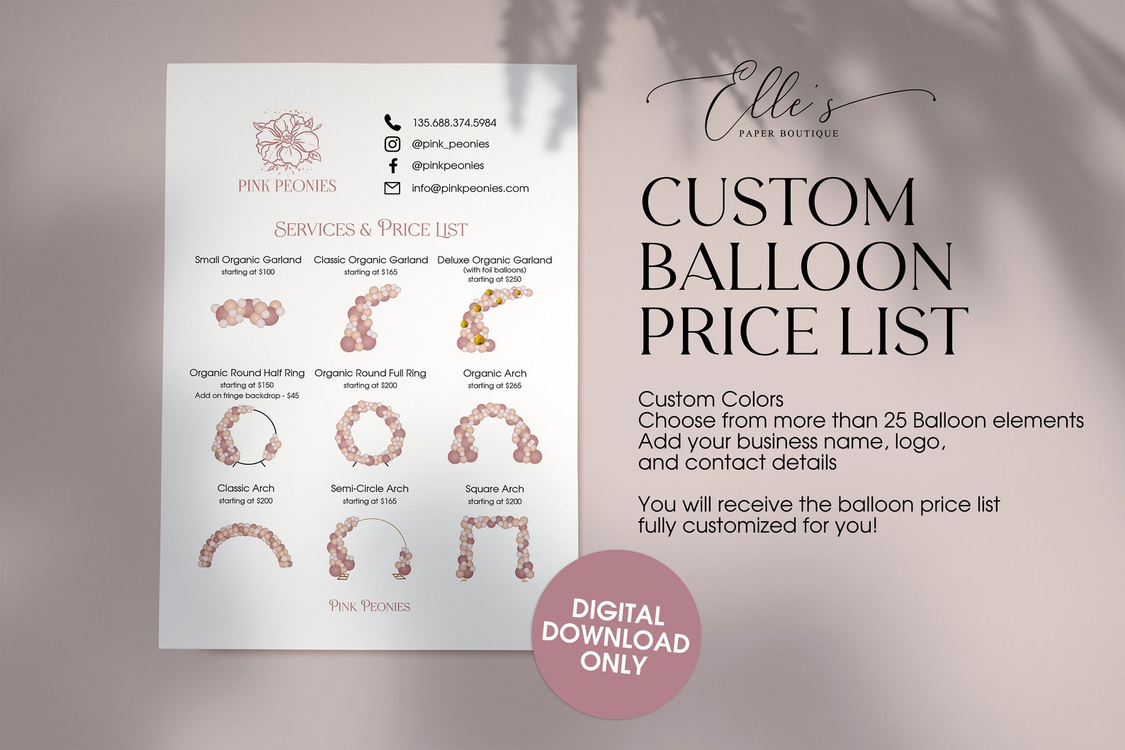 Balloon Menu Custom Balloon Price List Balloon Price Guide - Etsy