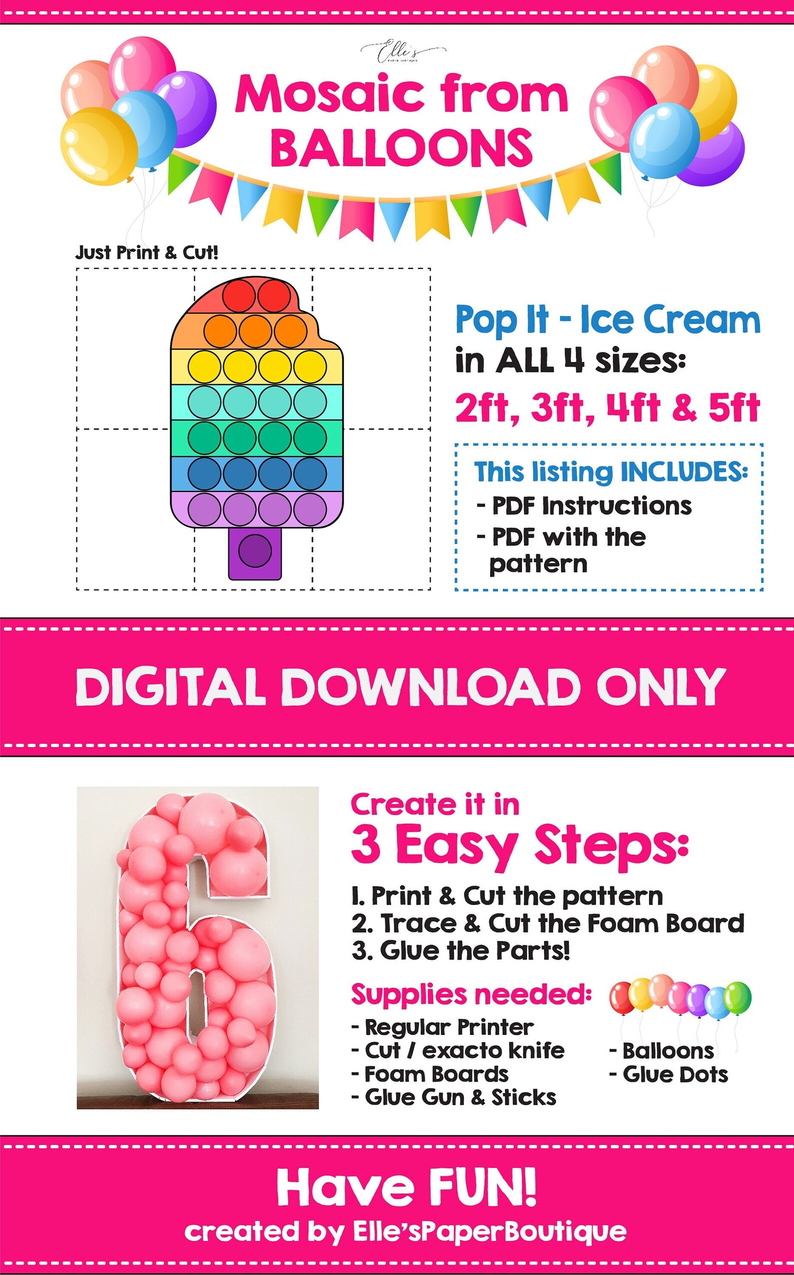 POP IT Popsicle Mosaic From Balloons Pop It Ice Cream Mosaic - Etsy