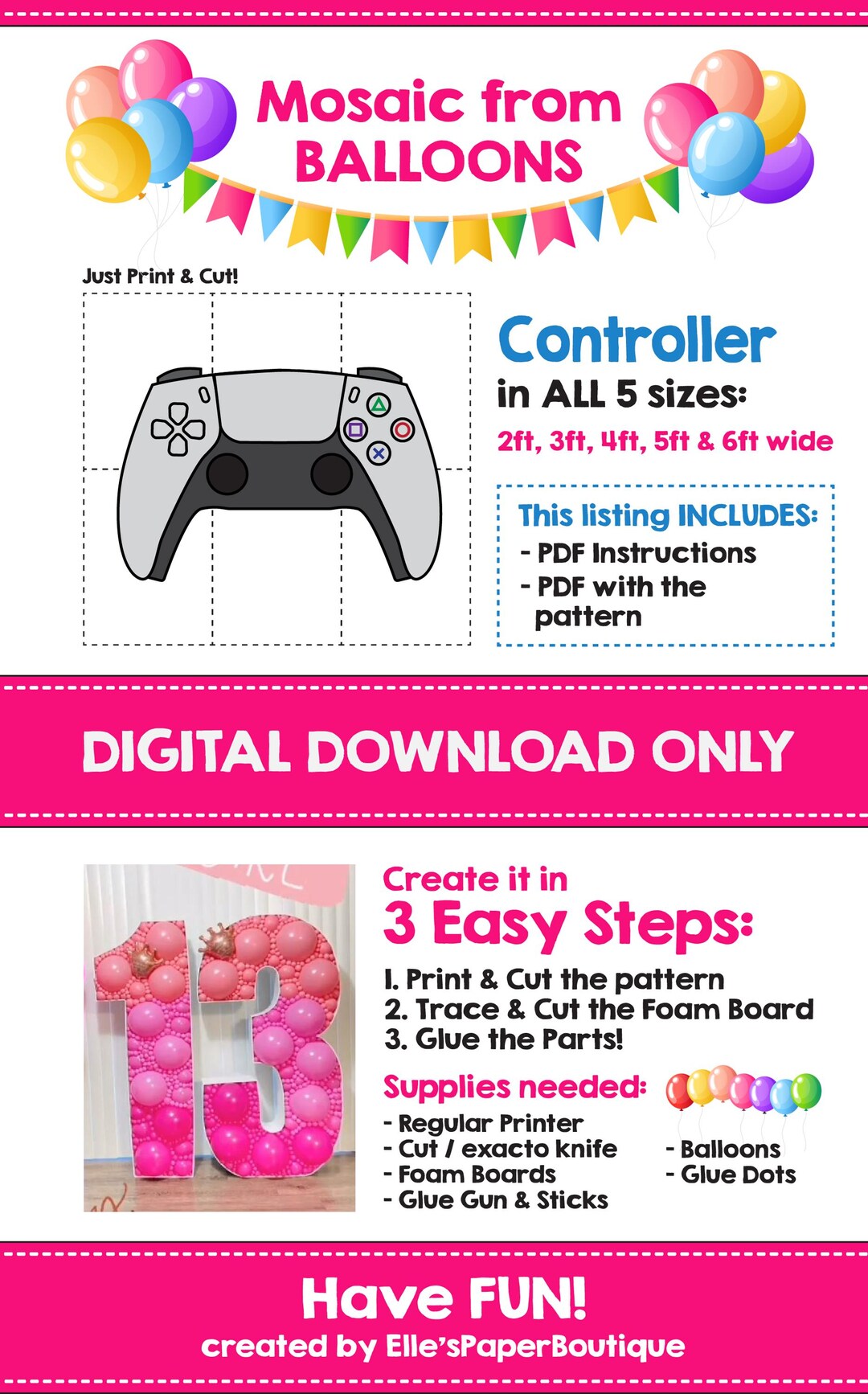 Controller From Balloons, PS5 Template, Gamer Mosaic From Balloons ...