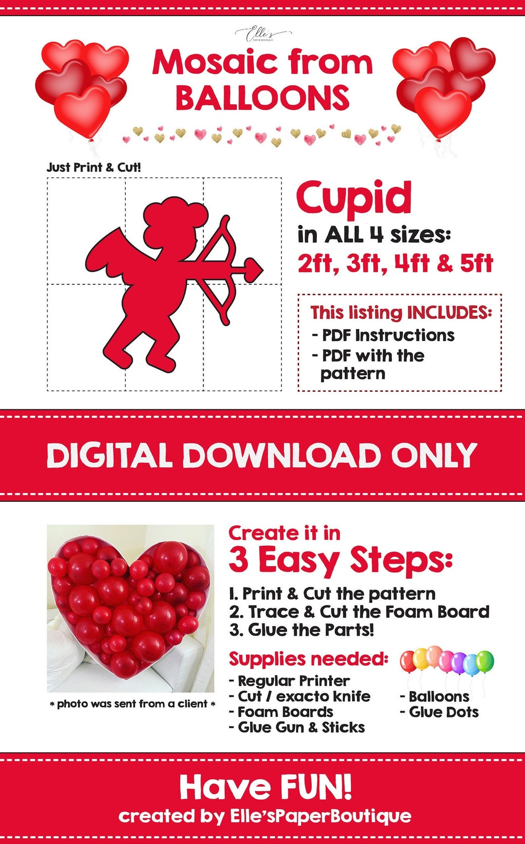 Cupid Balloons Mosaic Template, Valentine's Mosaic From Balloons ...