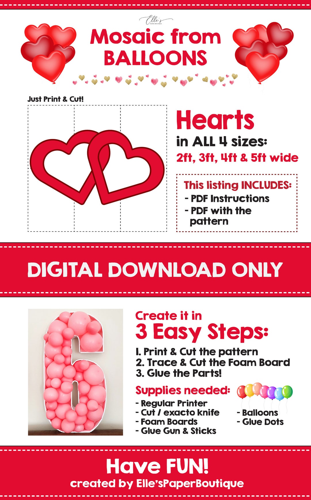 Two Hearts Mosaic Template, Valentine's, Hearts Marquee Template, Heart ...