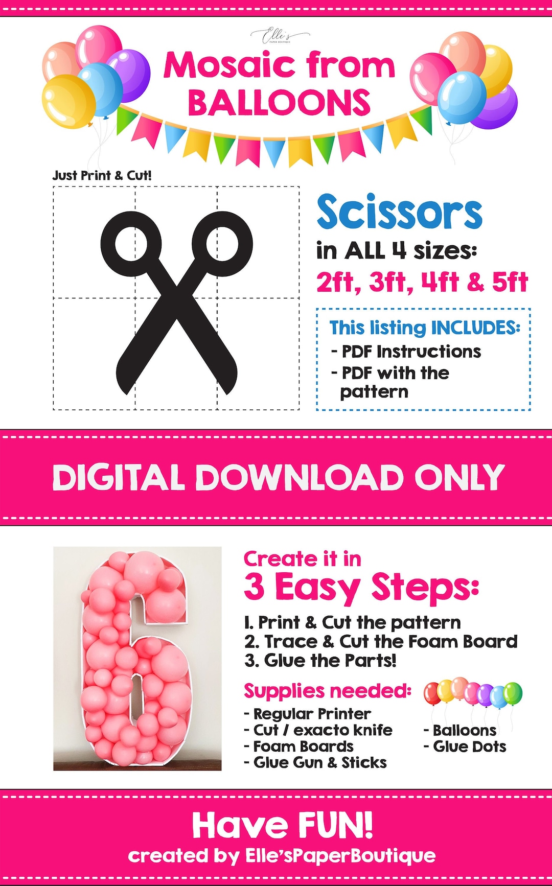 Scissors Mosaic From Balloons, Hair Salon Mosaic Template, Hairdresser ...