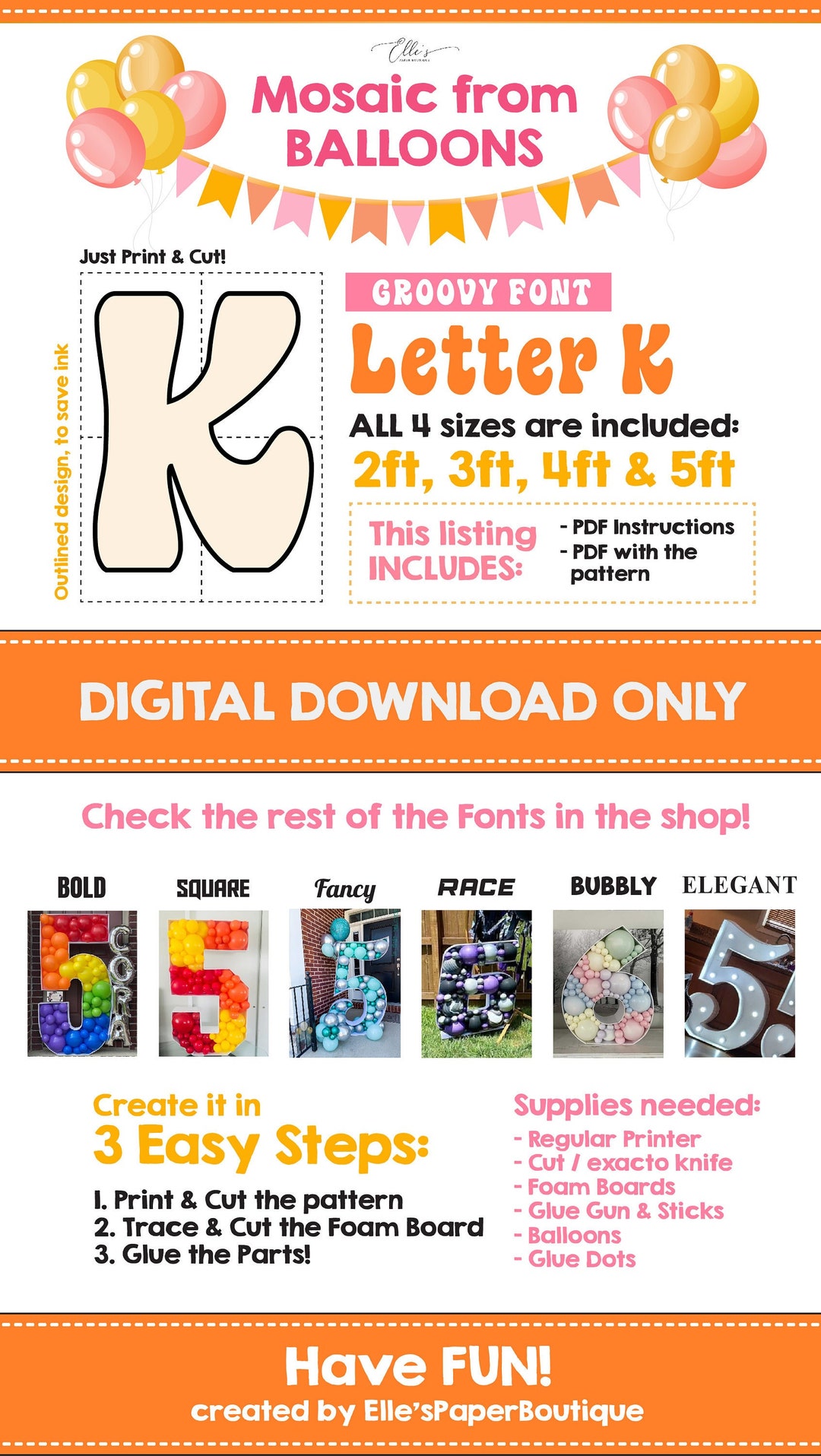 GROOVY Mosaic Letter K - Groovy Font, Mosaic From Balloons, Groovy One ...