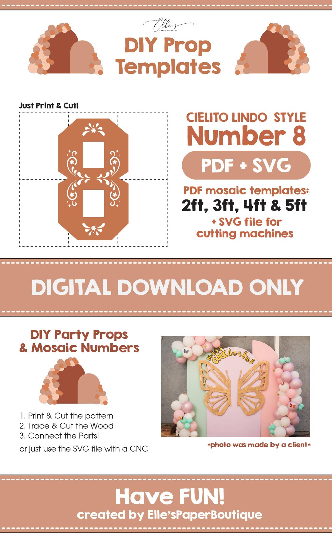 Cielito Lindo Number 8 SVG Cut File Paper Picado Party Ideas Mosaic ...