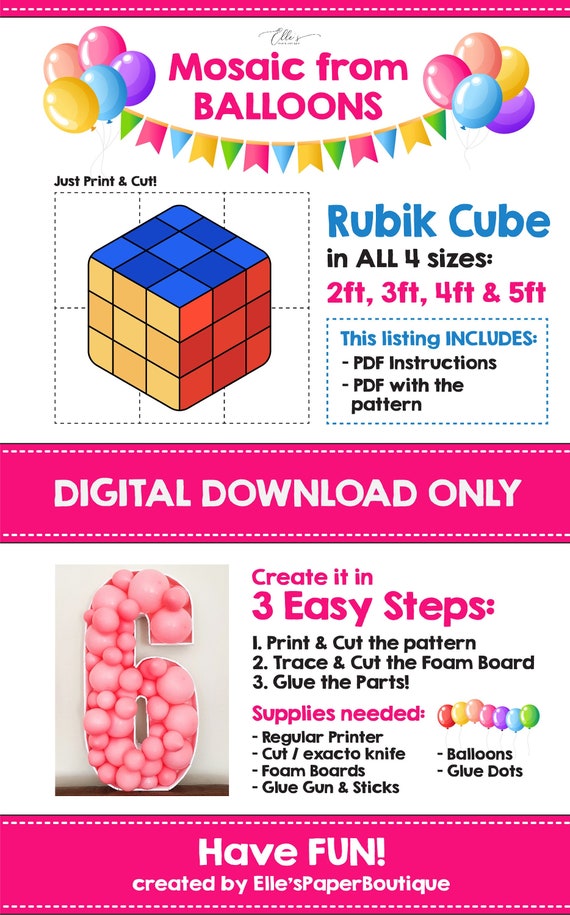 Rubik Cube Balloon Mosaic Template Rubik Mosaic From - Etsy