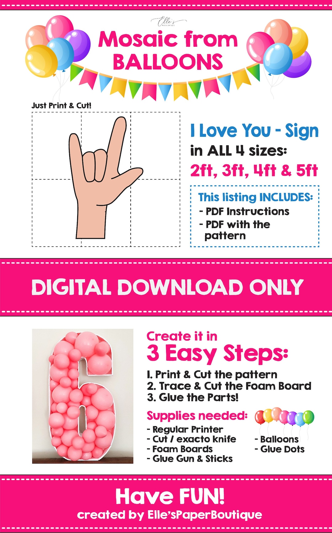 I Love You Hand Sign Mosaic Template, ILU Sign Mosaic Template, Sign ...