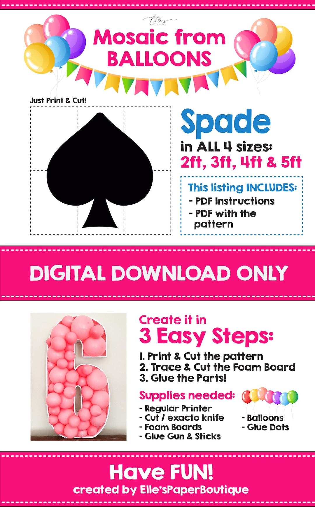 Spade Mosaic From Balloons, Playing Cards Template, Gambling Balloon ...