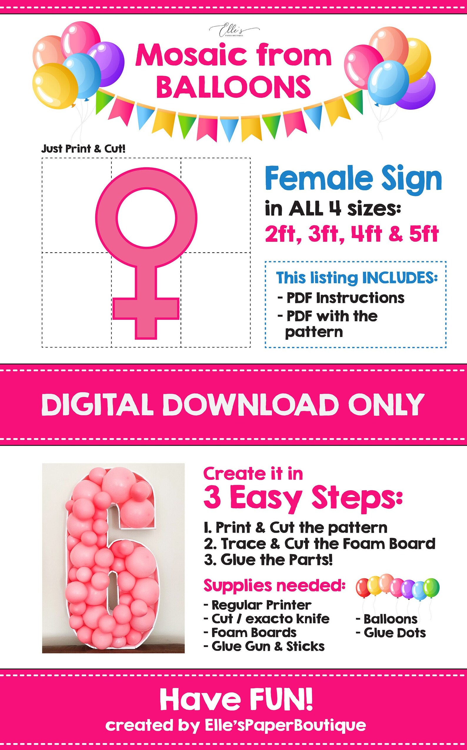 Female Sign Mosaic Template Women's Day From Balloons - Etsy