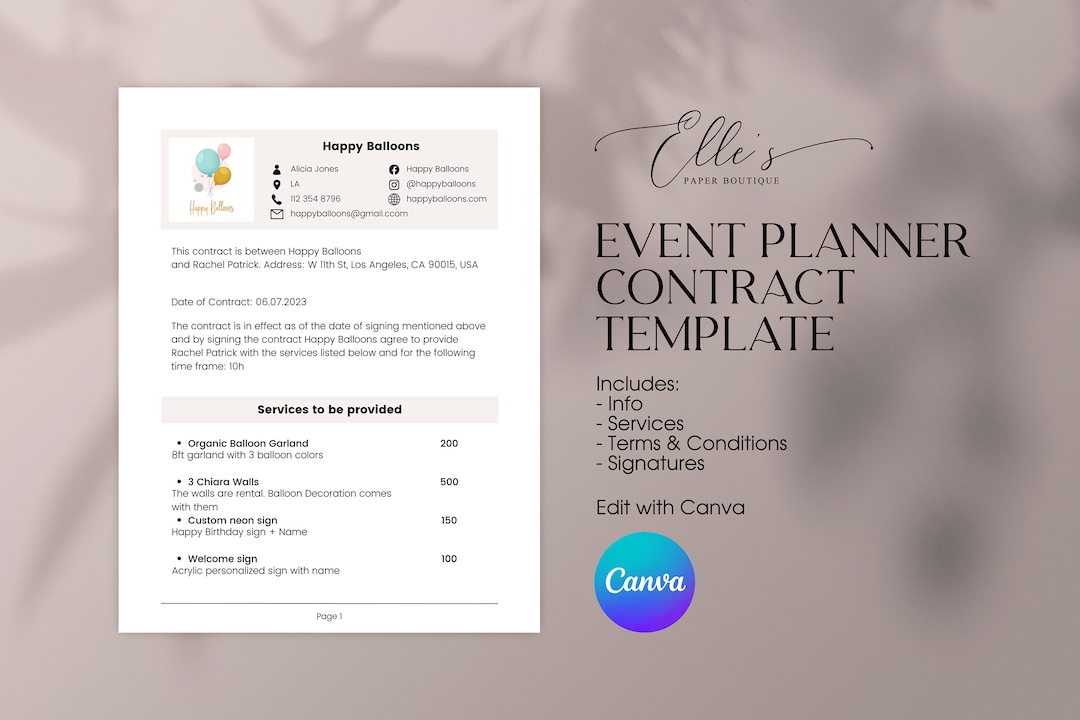 Event Planner Contract Template, Balloon Artist Contract, Balloon ...
