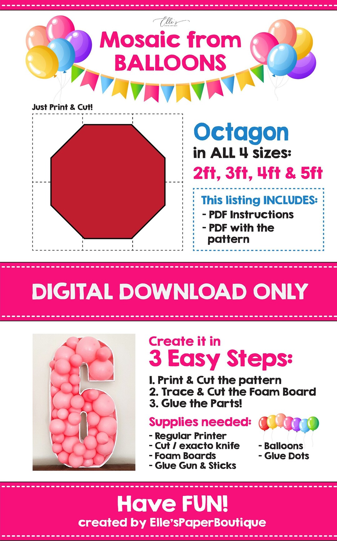 Octagon Balloon Mosaic Template, Stop Sign Mosaic From Balloons ...