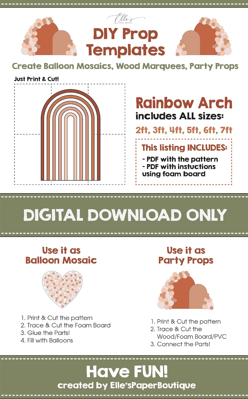Rainbow Arch Prop Template, Wall Backdrop Template, Arch Mosaic From ...