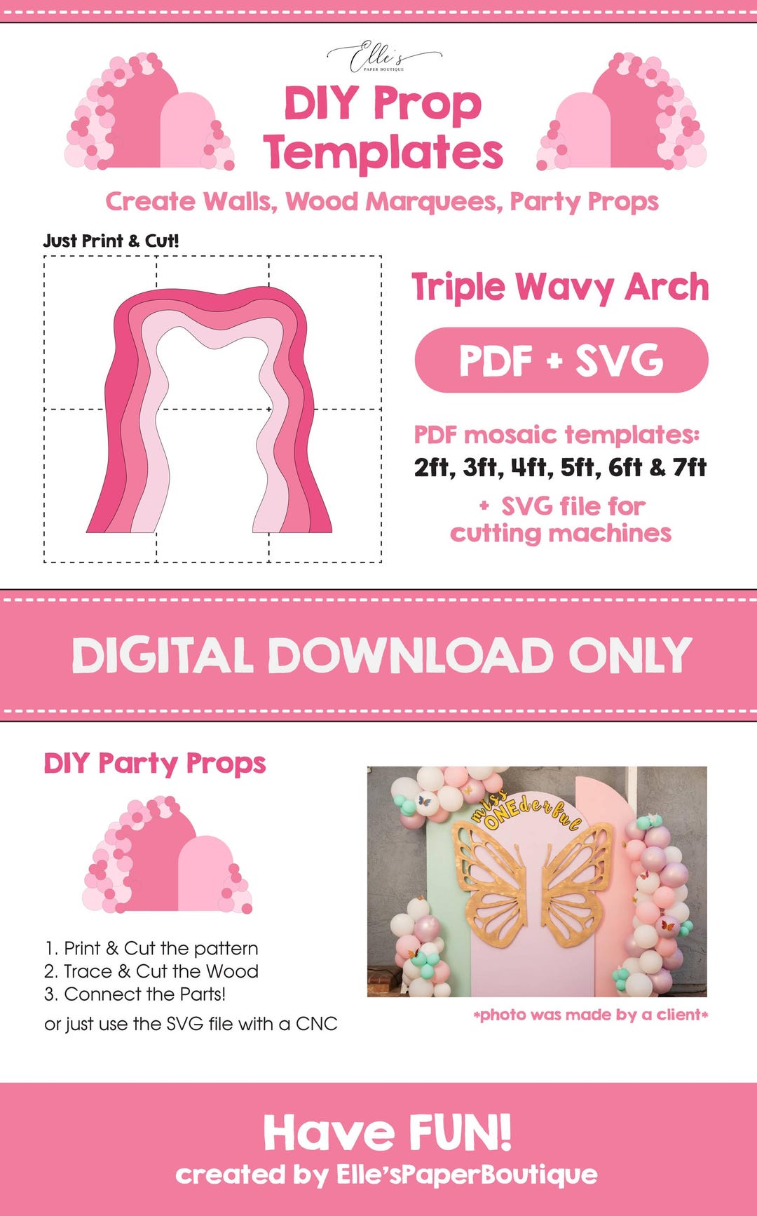 Triple Wavy Arch SVG Cut File Prop Template CNC Wall Template, Curved ...