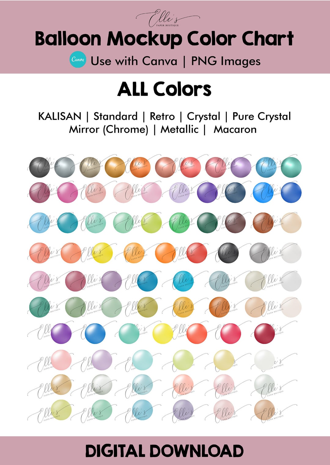 Kalisan All Colors Balloon Mockup, Balloon Mockup Color Chart, Balloon ...