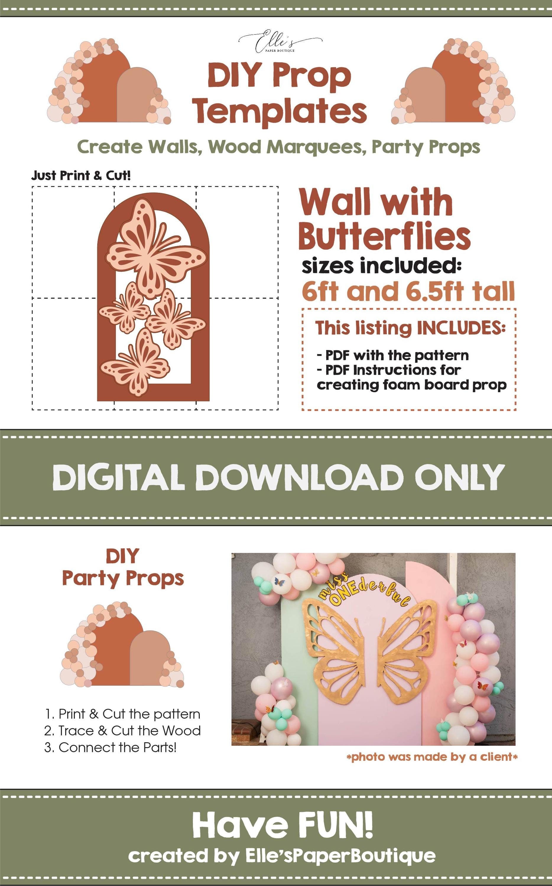 Wall With Butterflies PDF Template, DIY Wall Backdrop Template ...