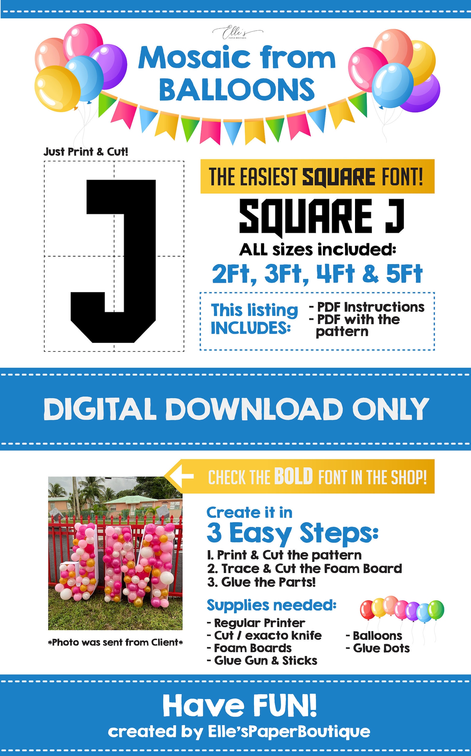 Mosaic Letter J - Square Font, Mosaic From Balloons, Mosaic Template ...