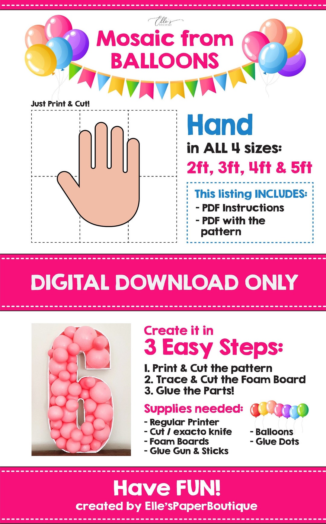 Hand Mosaic Template, Handprint Mosaic Template, Hand Palm Mosaic From ...