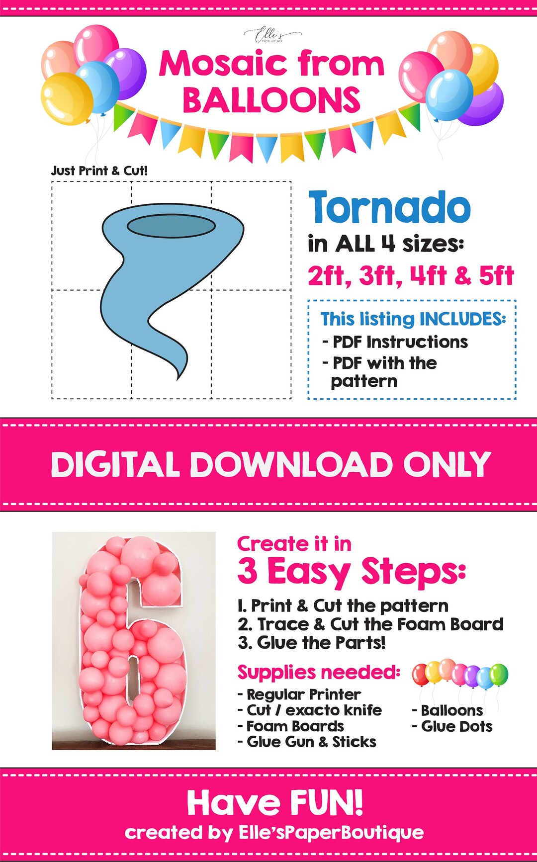 Tornado Mosaic Template, Tornado From Balloons, Mosaic From Balloons ...