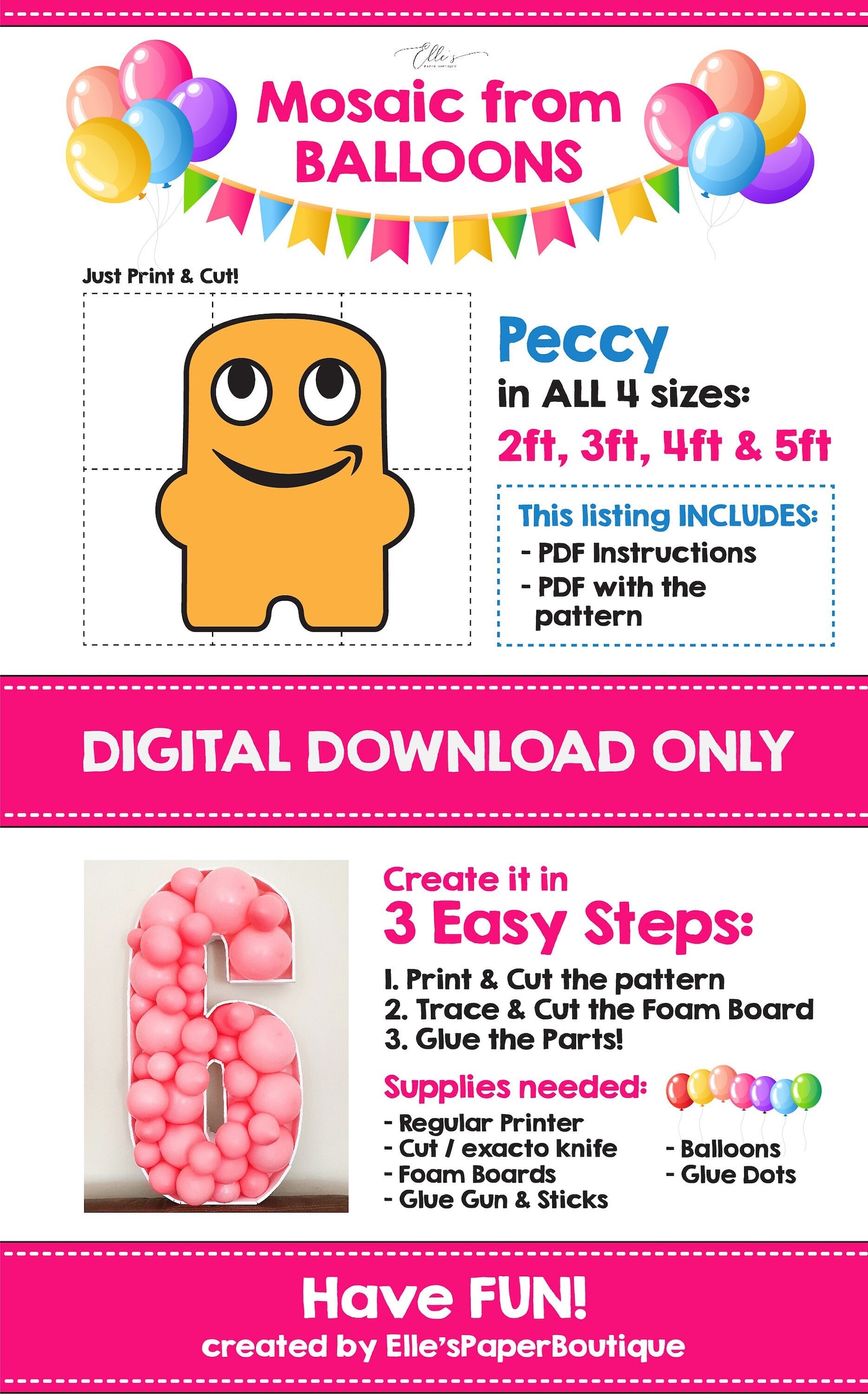 Peccy Balloon Mosaic Template, Amazon's Mascot From Balloons, Amazon ...