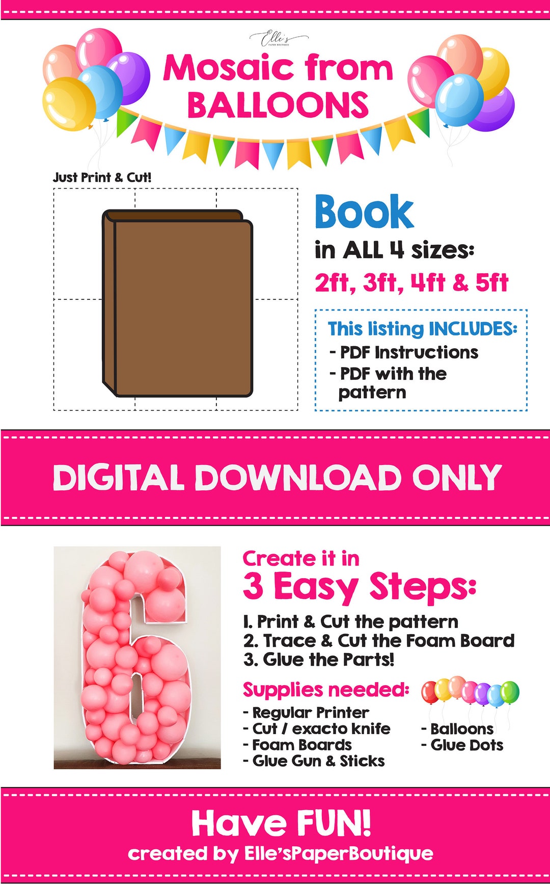 Book Mosaic From Balloons, Bookstore Mosaic Balloons Template, Teacher ...