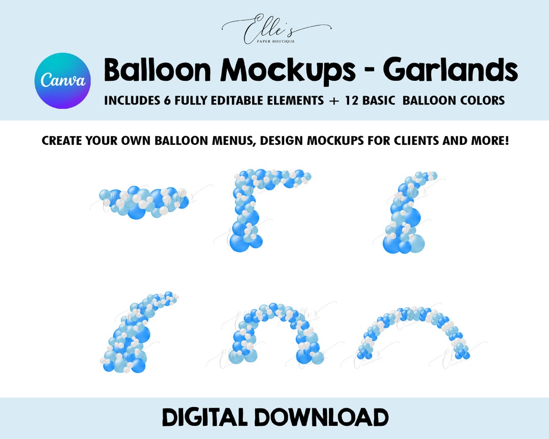 6 Balloon Garland Mockups, Canva Template, Party Scene Creator, Canva ...