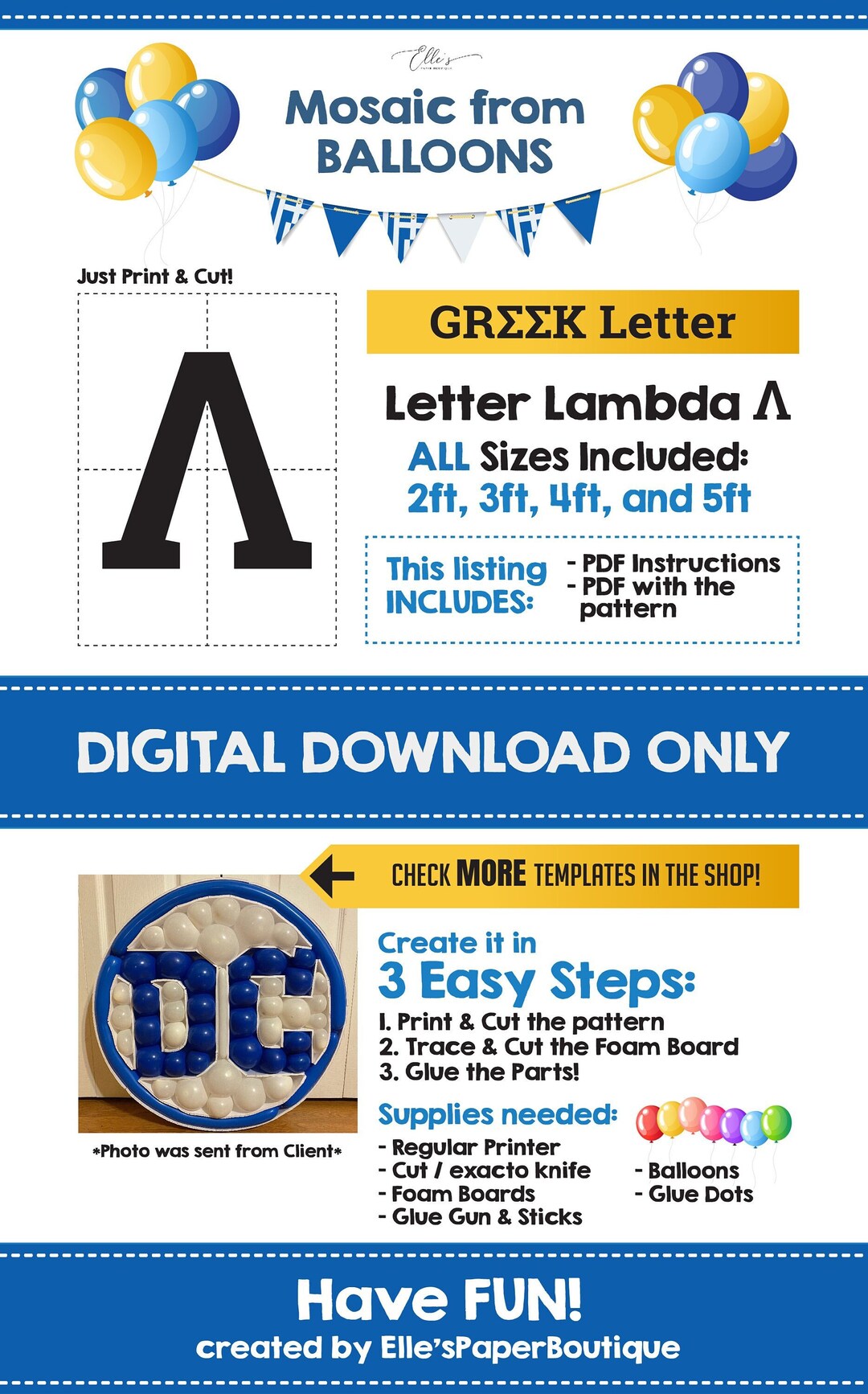 Greek Letter Lambda, Λ, Balloon Mosaic Template, Λ, λ, Greek Letters ...