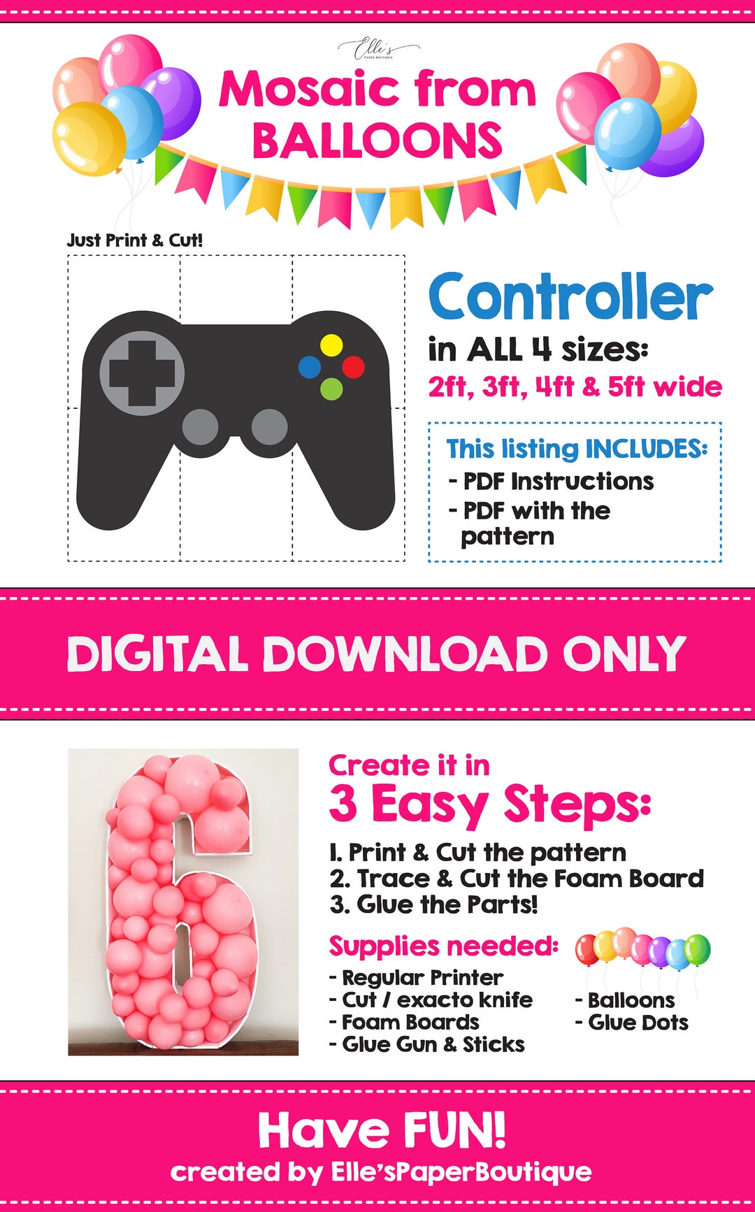 Controller From Balloons, Gamer Mosaic From Balloons, Xbox Balloons ...