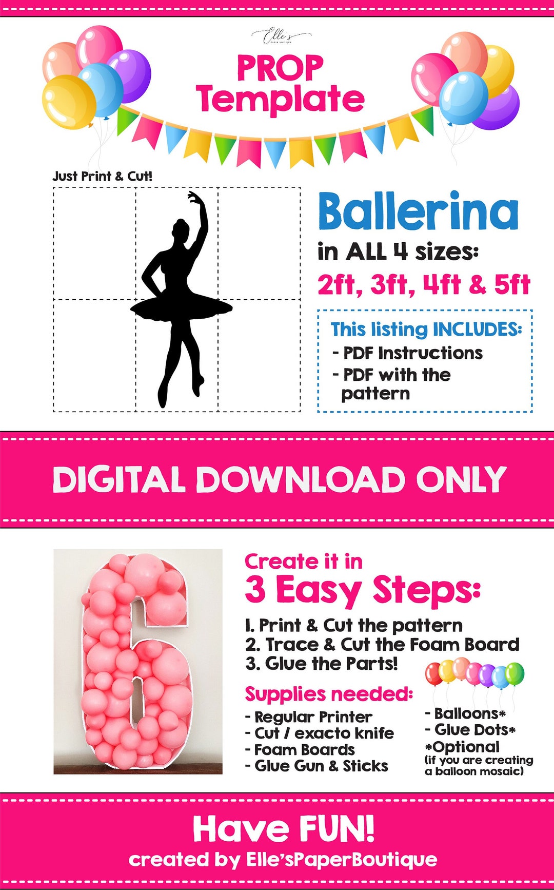 Ballerina Mosaic From Balloons, Ballerina Mosaic Template, Ballet ...