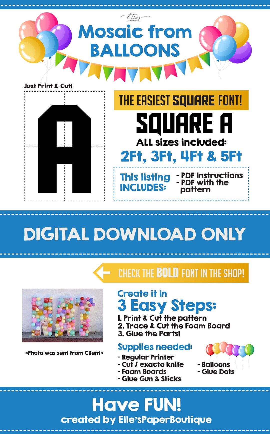 Mosaic Letter A - Square Font, Mosaic From Balloons, Mosaic Template ...