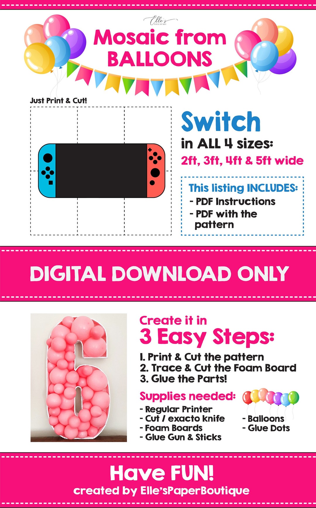 Gamers Switch From Balloons, Switch Template, Controller, Gamer Mosaic ...