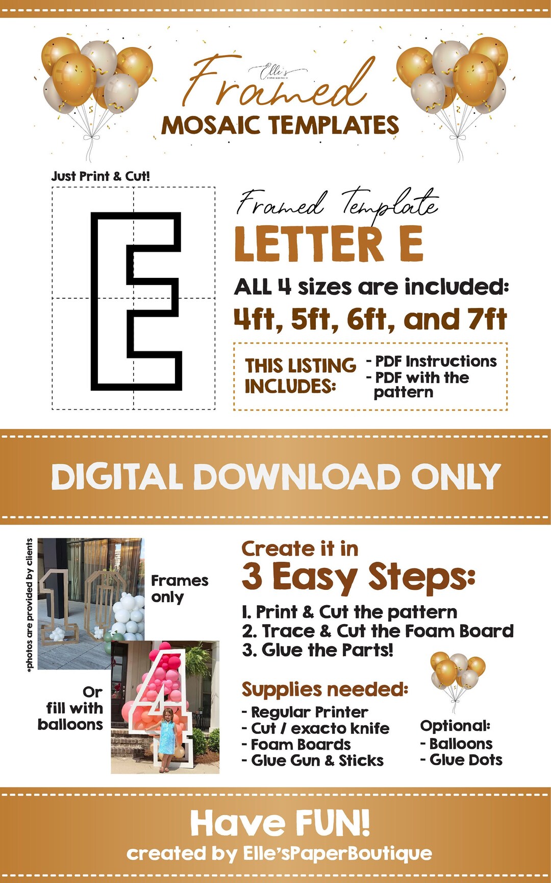 Framed Mosaic Template, Frame Letter E, Mosaic Letter E, Framed Letters ...