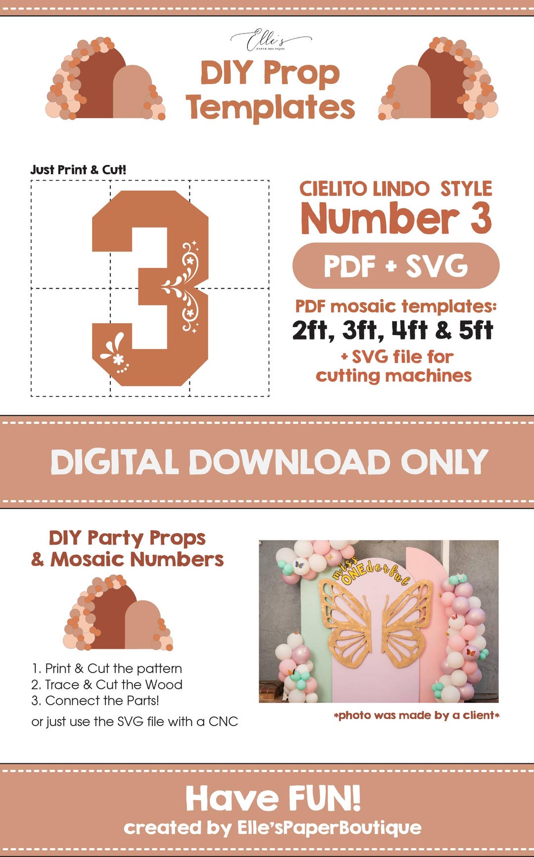 Cielito Lindo Number 3 SVG Cut File Paper Picado Party Ideas Mosaic ...