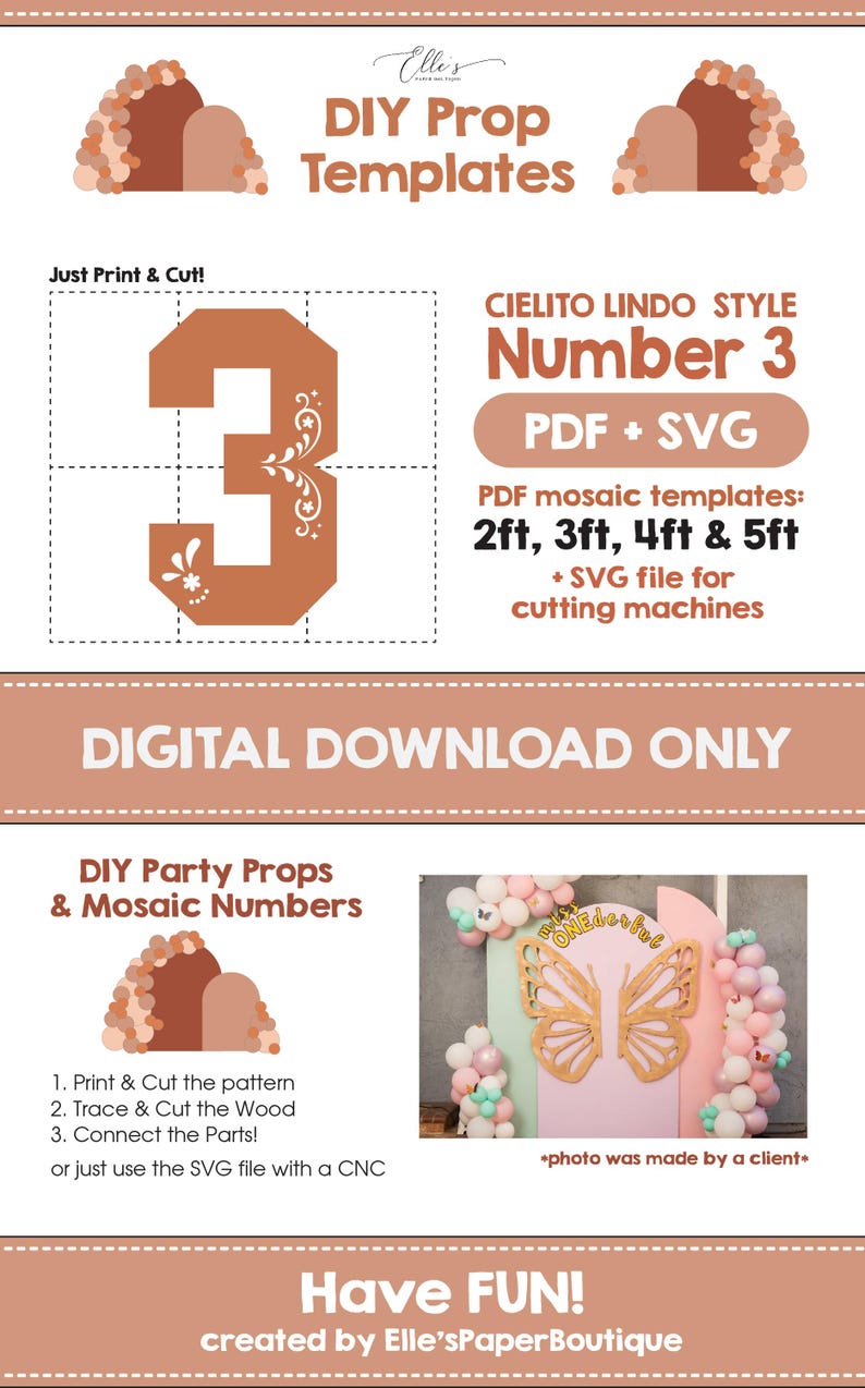 Cielito Lindo Number 3 SVG Cut File Paper Picado Party Ideas Mosaic ...