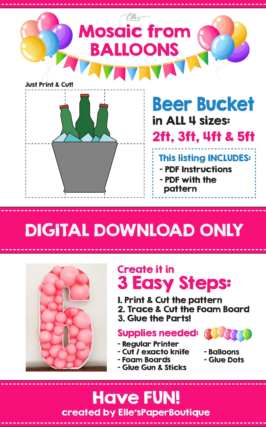 Beer Bucket Mosaic Template, Beer Mosaic From Balloons, Beer Bucket ...