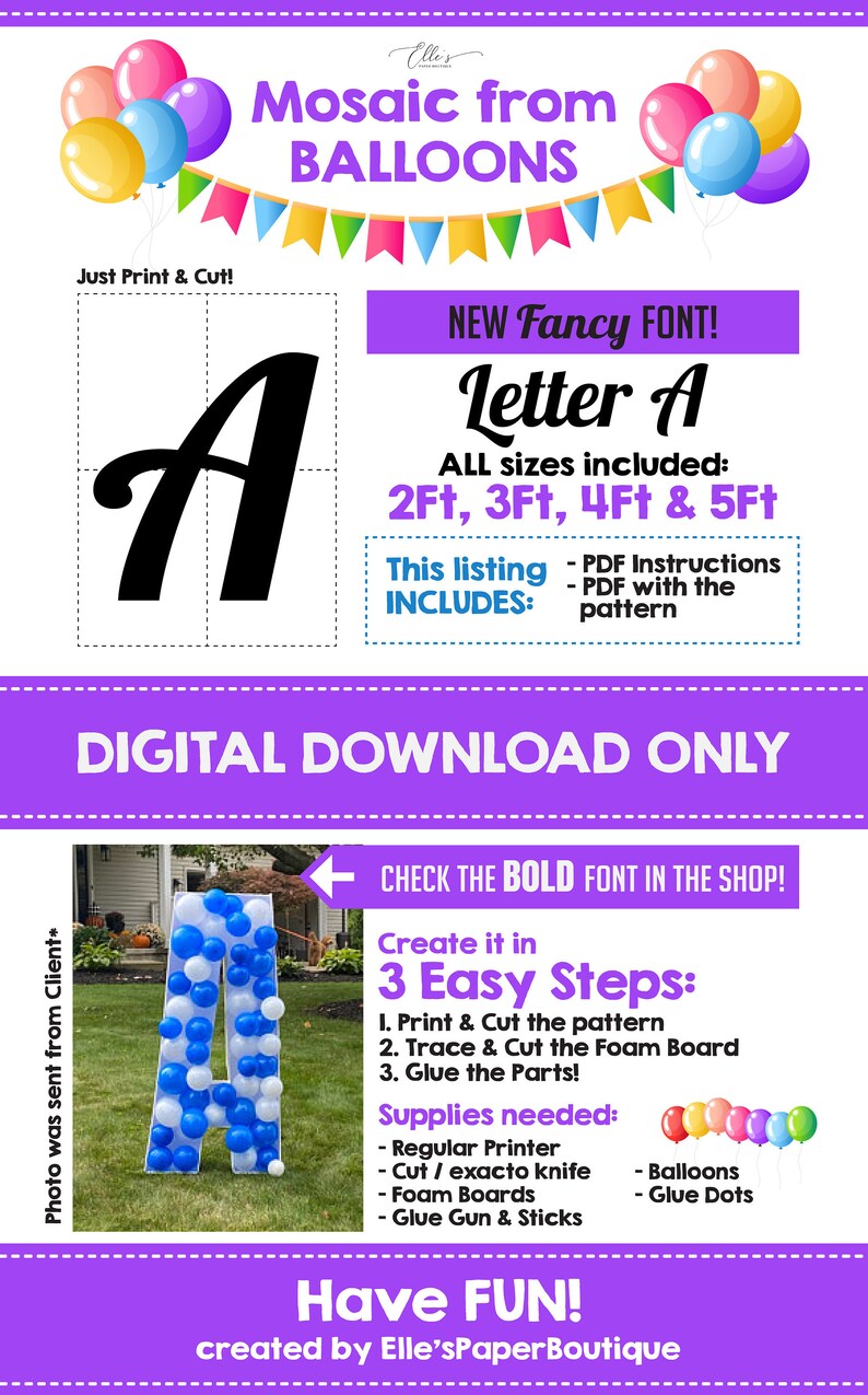 FANCY Mosaic Letter A Mosaic From Balloons Mosaic Template - Etsy
