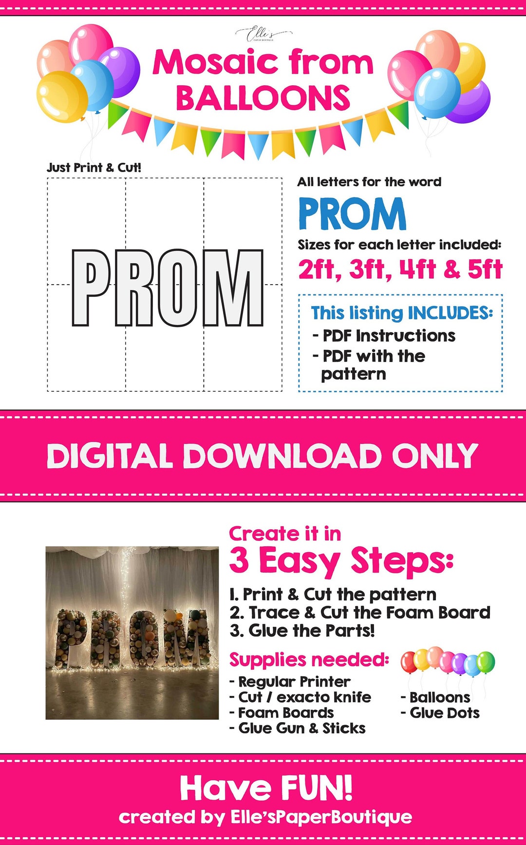 PROM - Mosaic Letters for PROM, Mosaic From Balloons, Prom Template ...