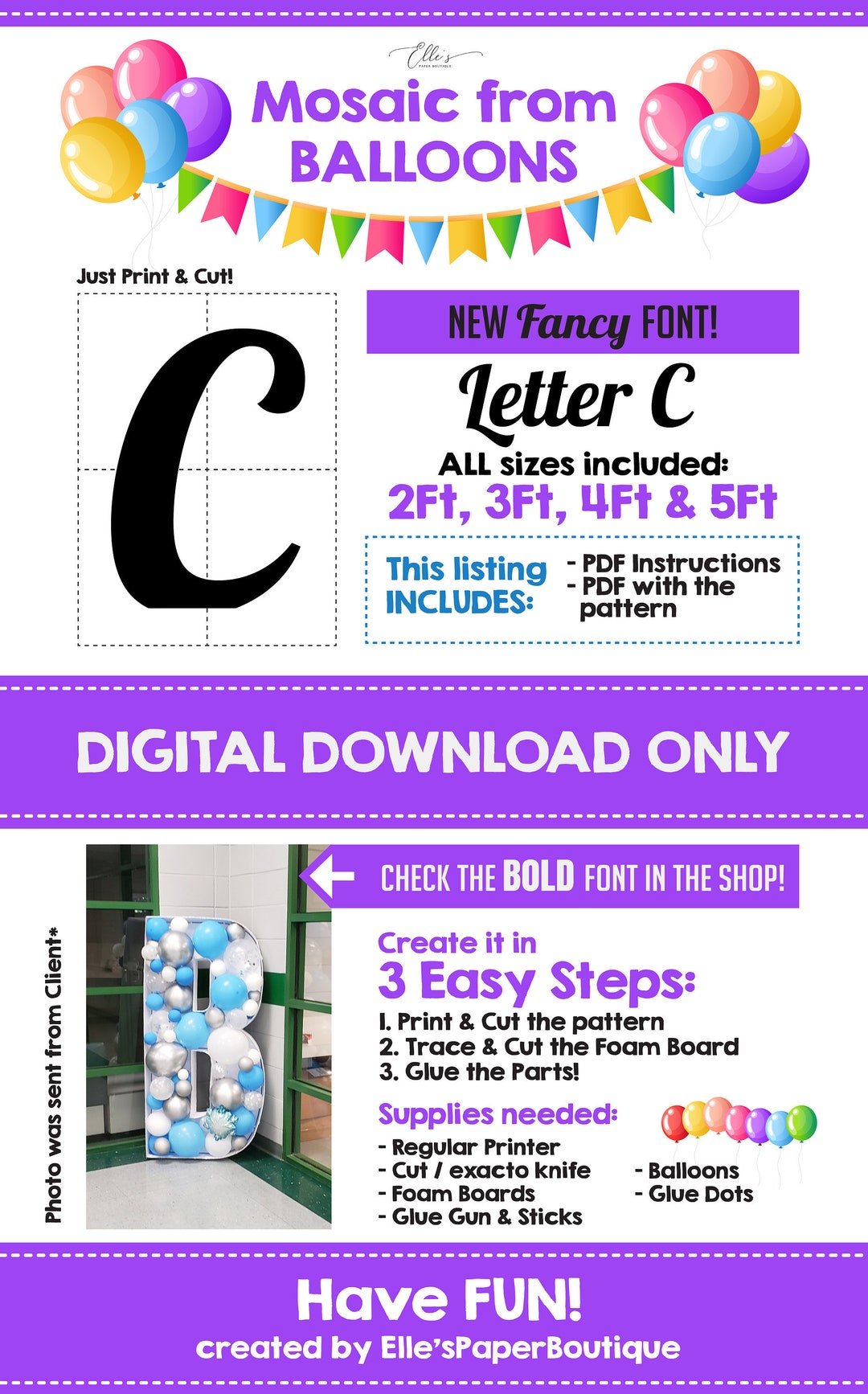 FANCY Mosaic Letter C, Mosaic From Balloons C, Mosaic Template From ...