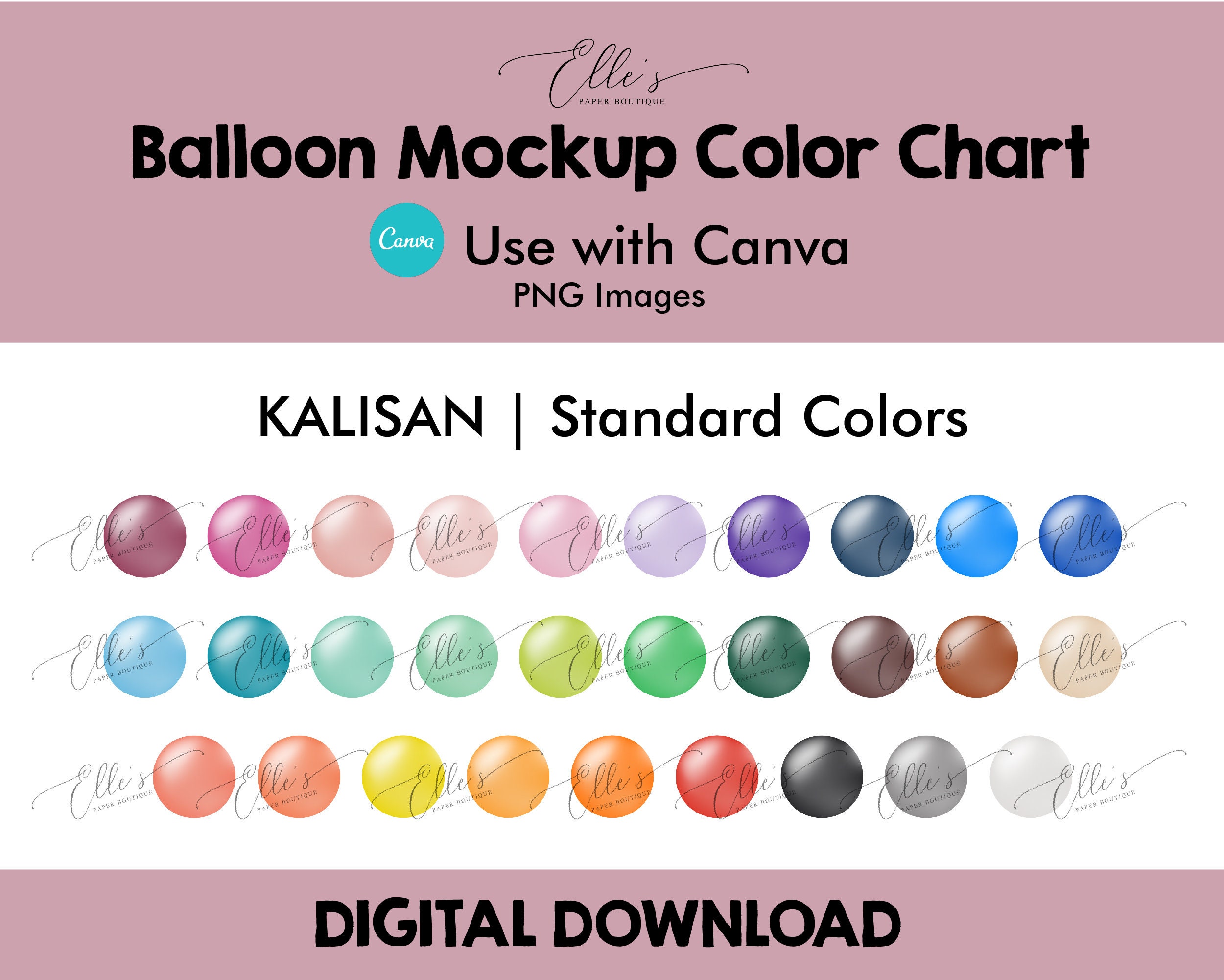 Kalisan Standard Balloon Colors, Balloon Mockup Color Chart, Balloon ...