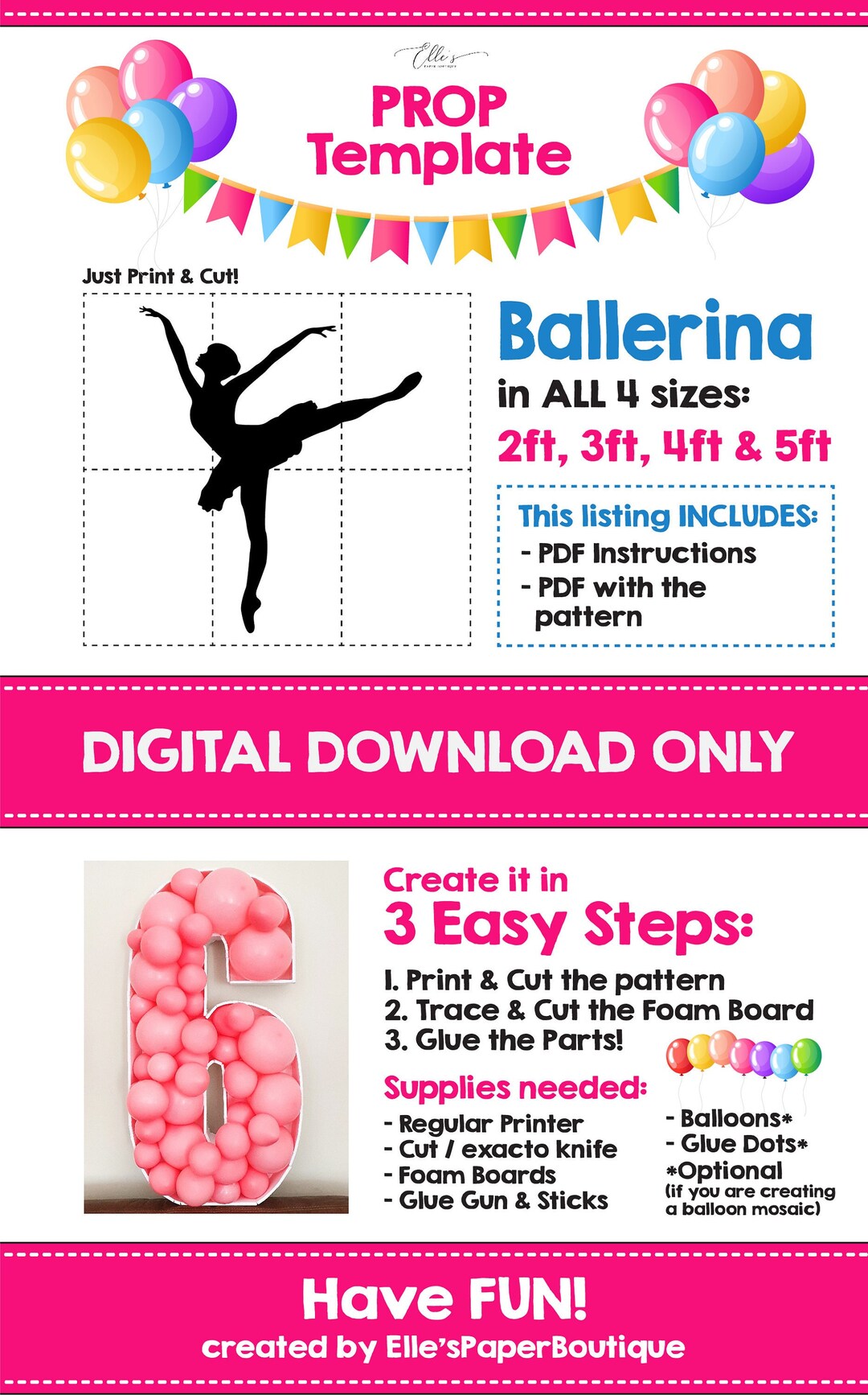 Ballerina Mosaic From Balloons, Ballerina Mosaic Template, Ballet ...