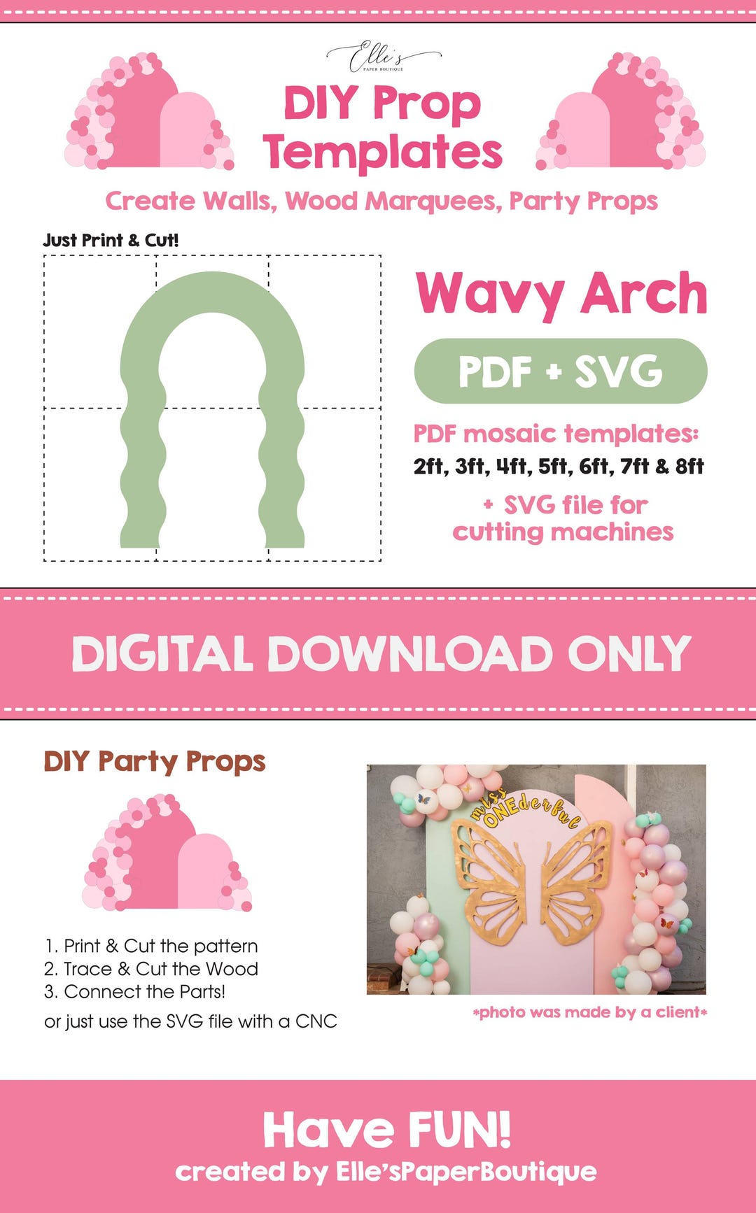 Wavy Arch SVG Cut File and Mosaic Template, CNC Arch Backdrop Template ...