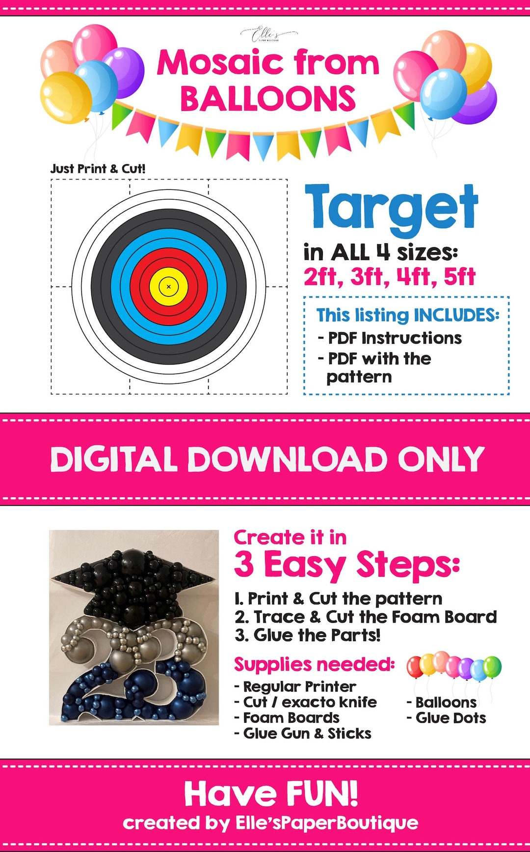 Archery Target Mosaic Template, Prop Mosaic Template, Sport, Archery ...