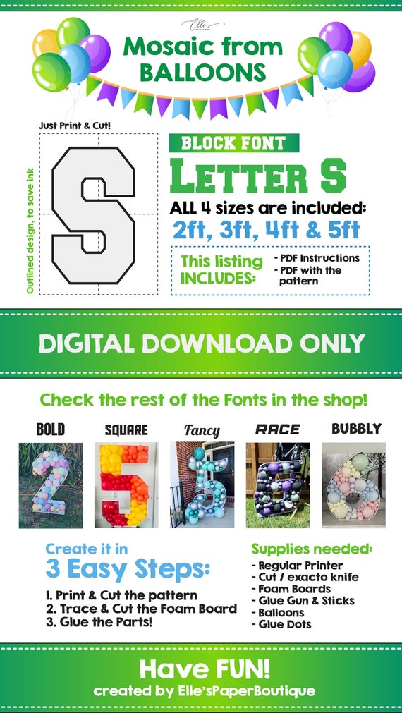 Mosaic Letter S BLOCK Font Mosaic From Balloons Mosaic - Etsy