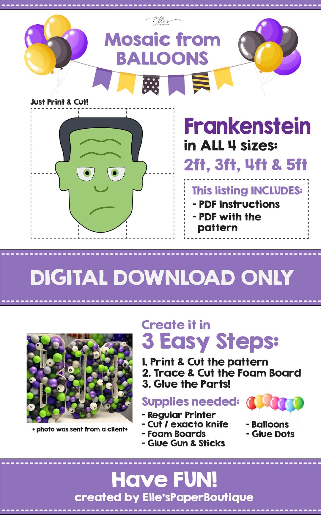 Frankenstein Mosaic From Balloons, Halloween Mosaic From Balloons ...