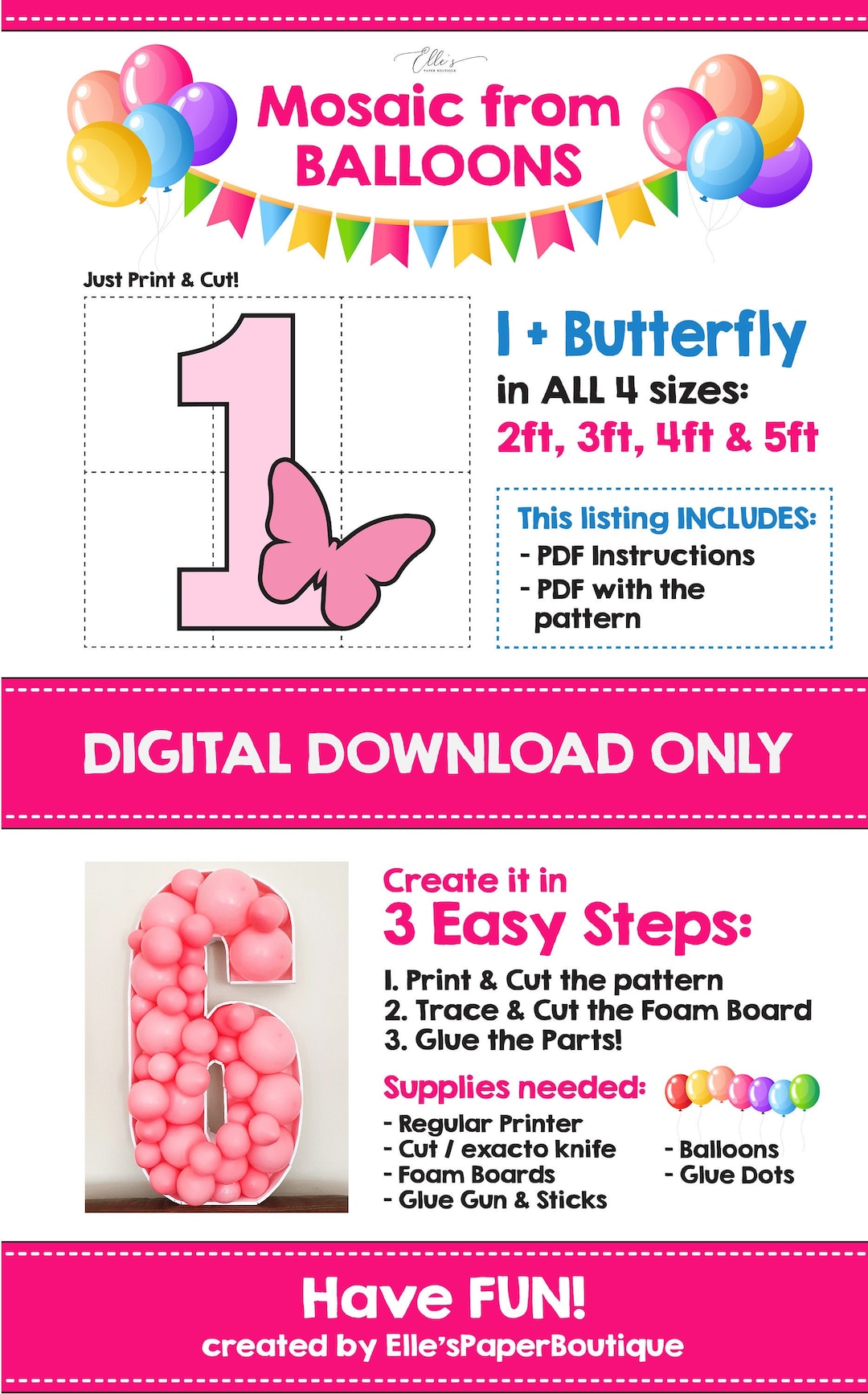Number 1 + Butterfly Mosaic, Mosaic Numbers, Number One Mosaic Template ...