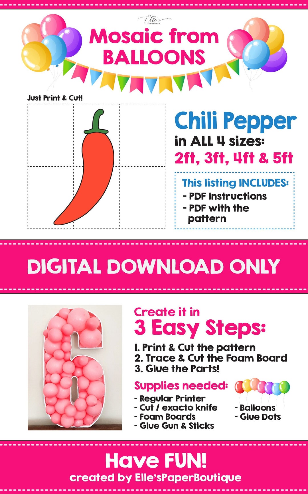Chili Pepper Mosaic From Balloons, Hot Pepper Mosaic Template, Chili ...